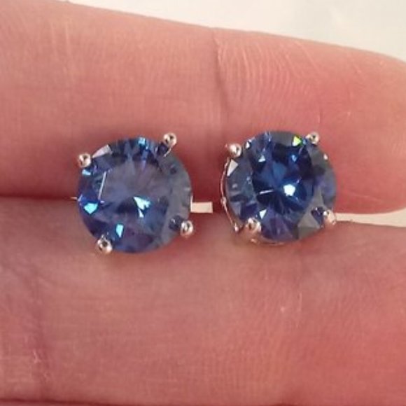 Jewelry | 18k White Gold Filled Diamond Zircon Navy Blue Stud Earrings ...